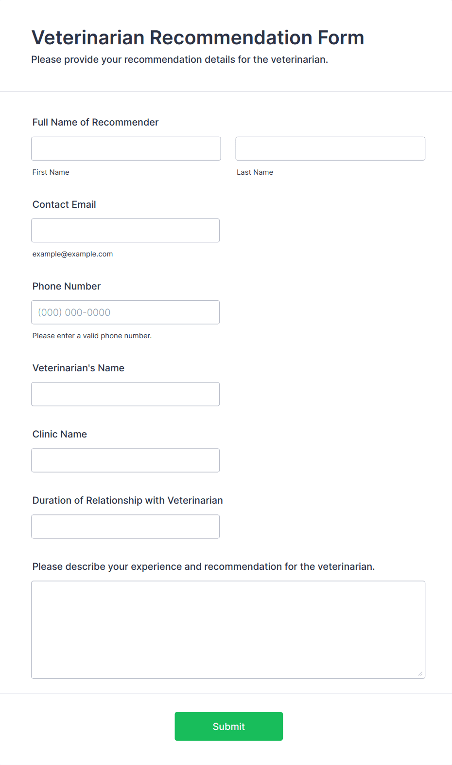 Veterinarian Recommendation Form Template | Jotform