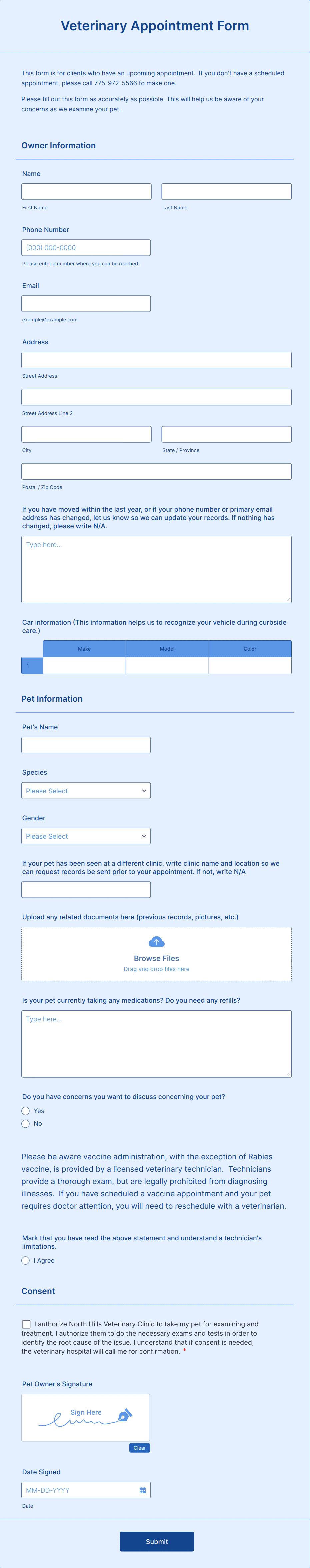 Veterinary Appointment Form Template | Jotform
