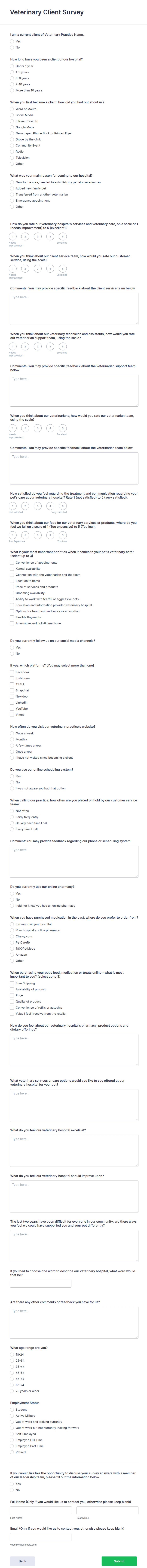 Veterinary Client Survey Form Template | Jotform