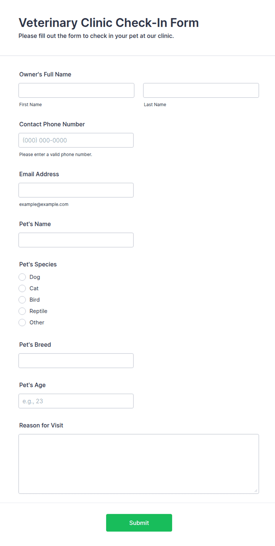 Veterinary Clinic Check-In Form Template | Jotform