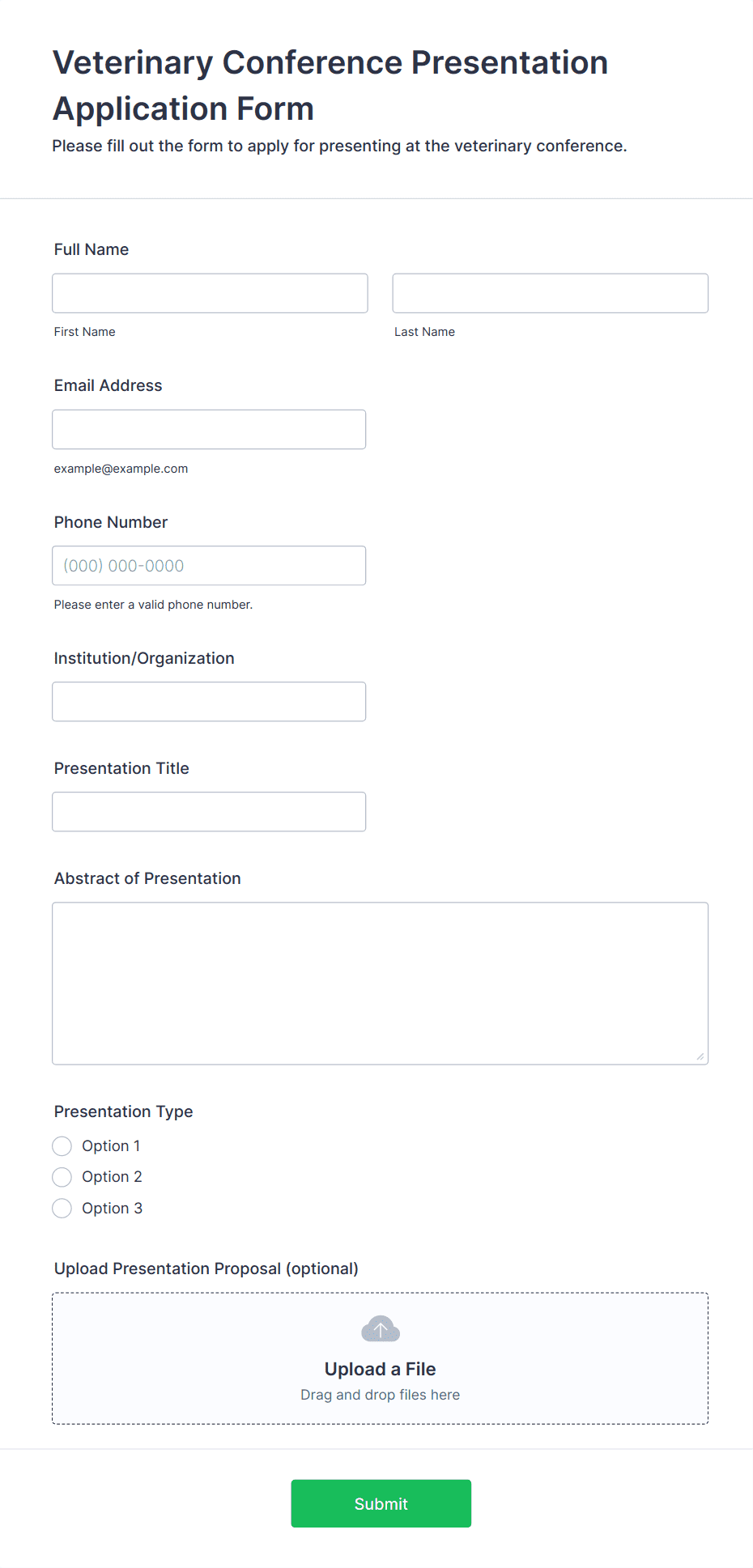 Veterinary Conference Presentation Application Form Template | Jotform