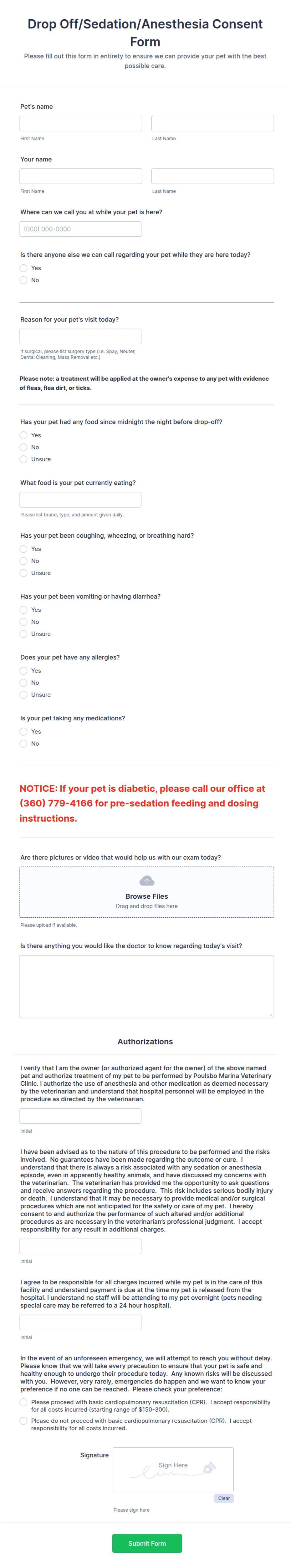 Veterinary Drop Off Consent Form Template | Jotform