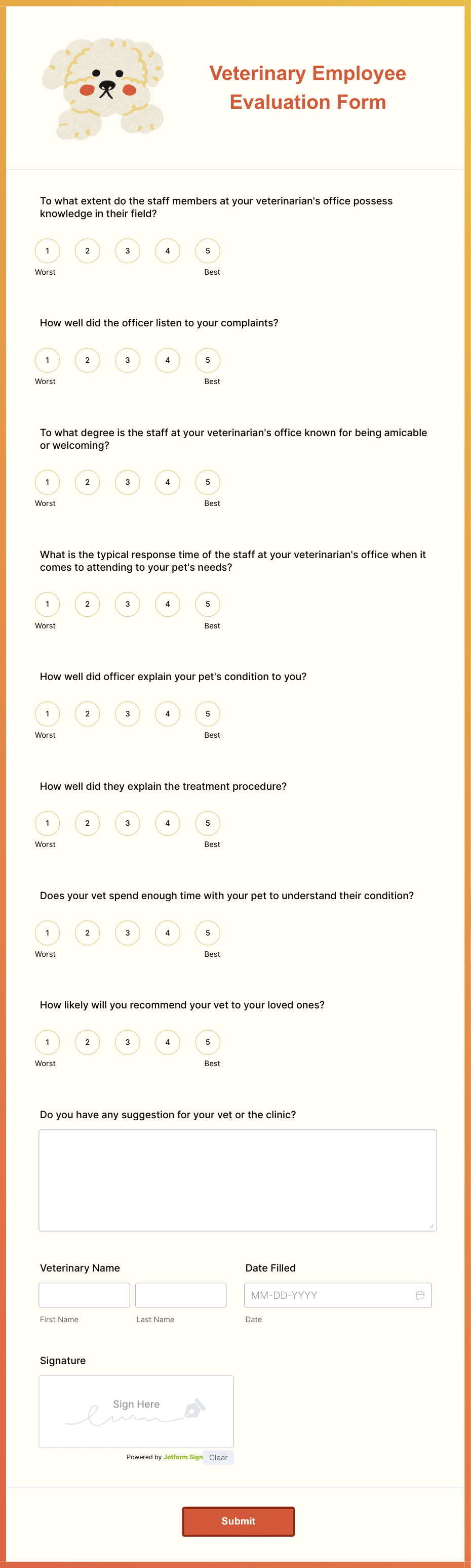 Veterinary Employee Evaluation Form Template | Jotform