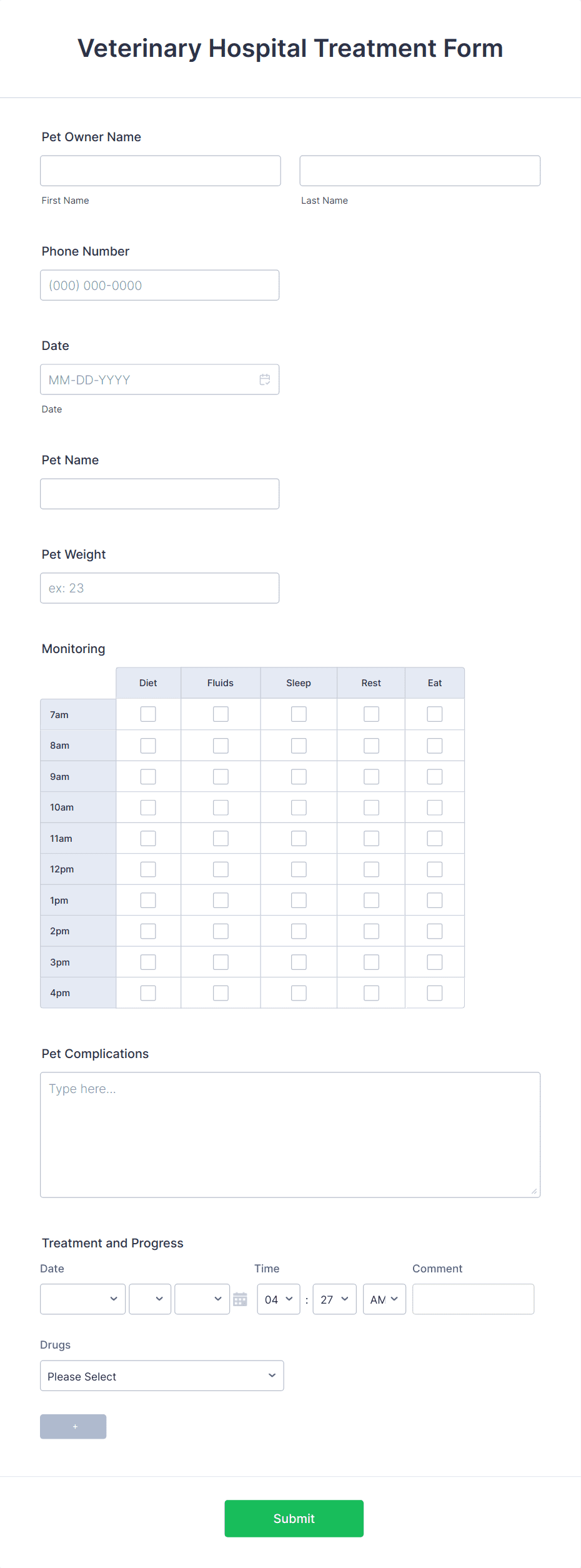 Veterinary Hospital Treatment Form Template | Jotform