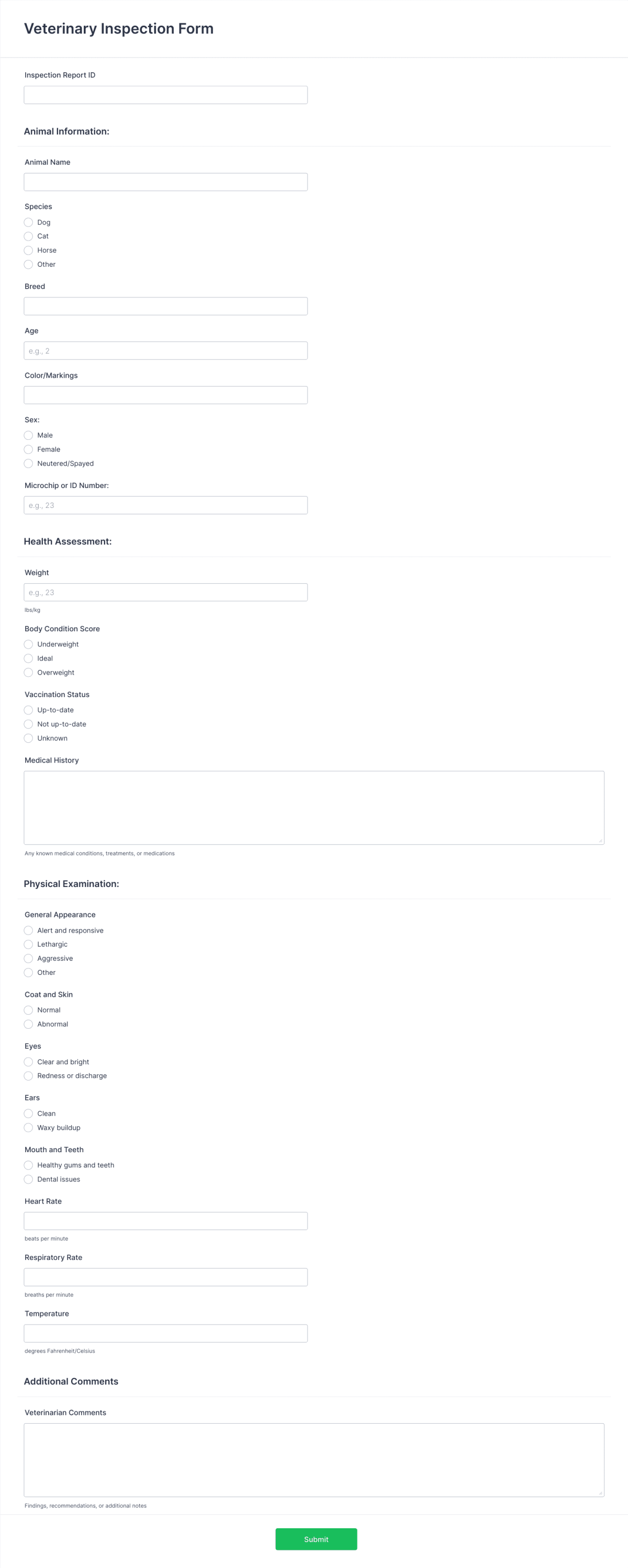 Veterinary Inspection Form Template | Jotform