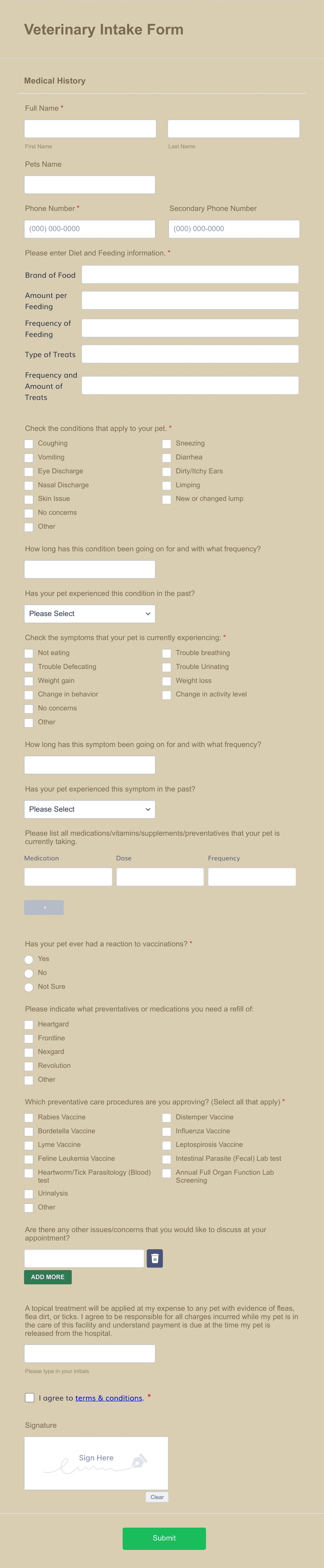 Veterinary Intake Form Template | Jotform