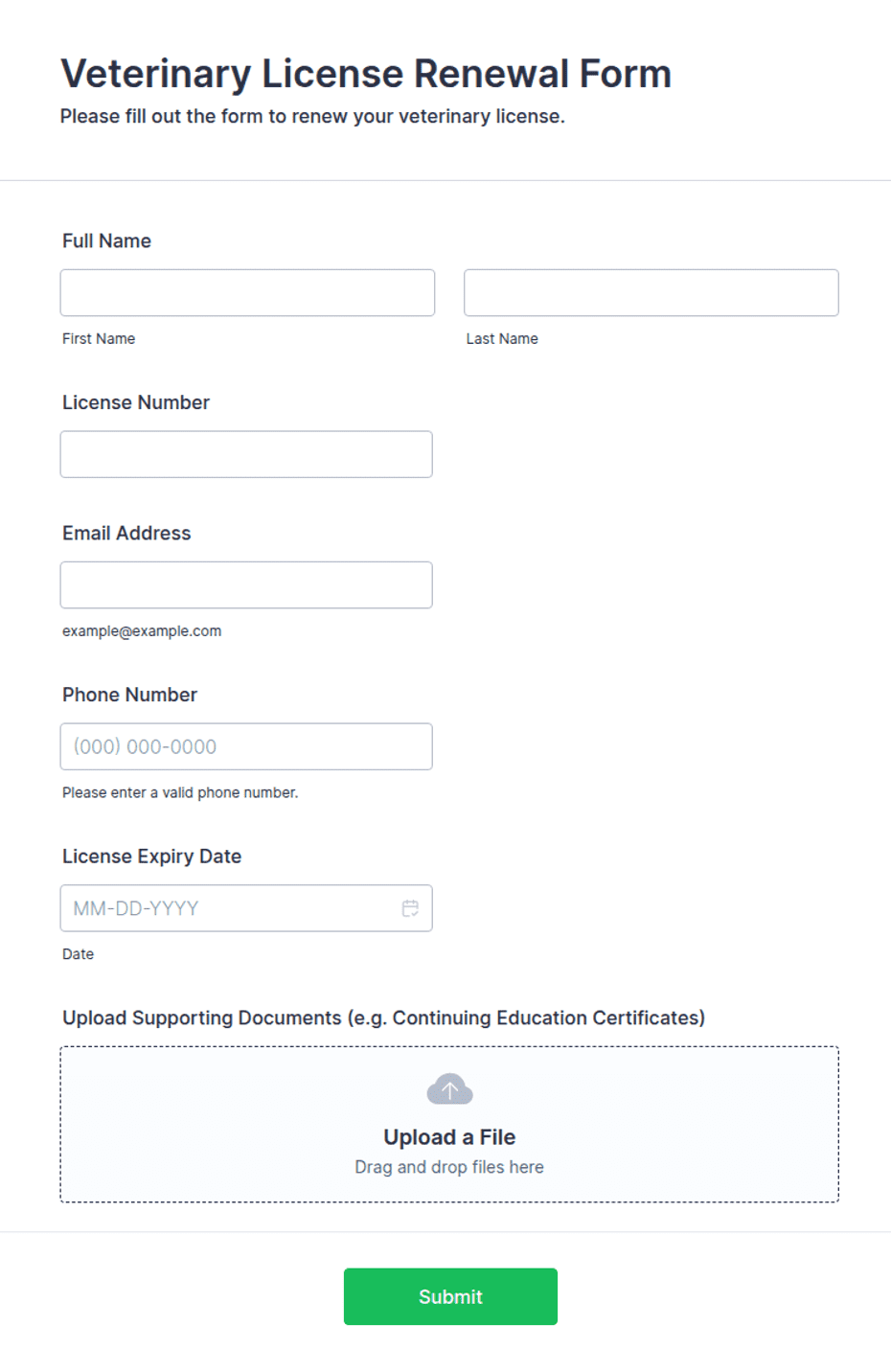 Veterinary License Renewal Form Template | Jotform