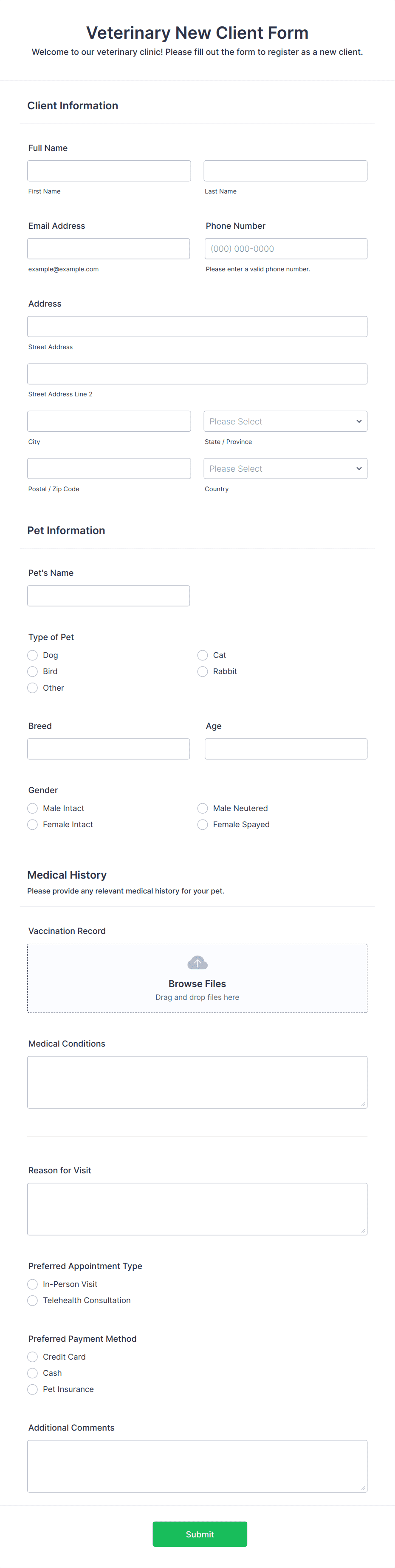 Veterinary New Client Form Template | Jotform