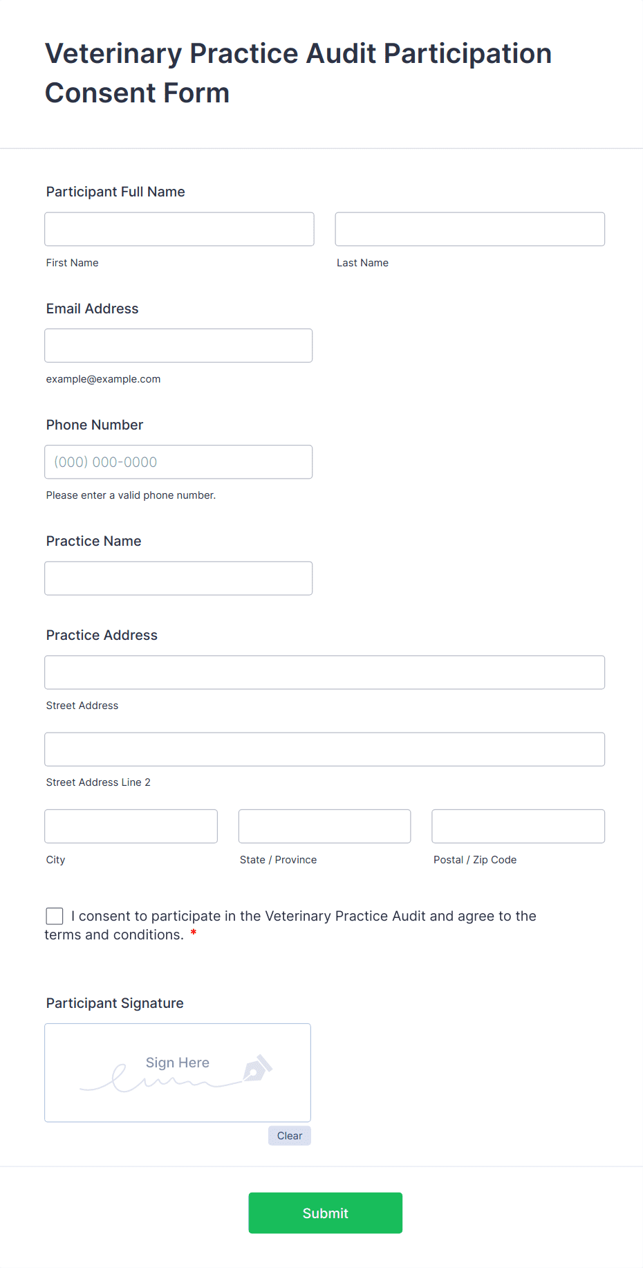 Veterinary Practice Audit Participation Consent Form Template | Jotform