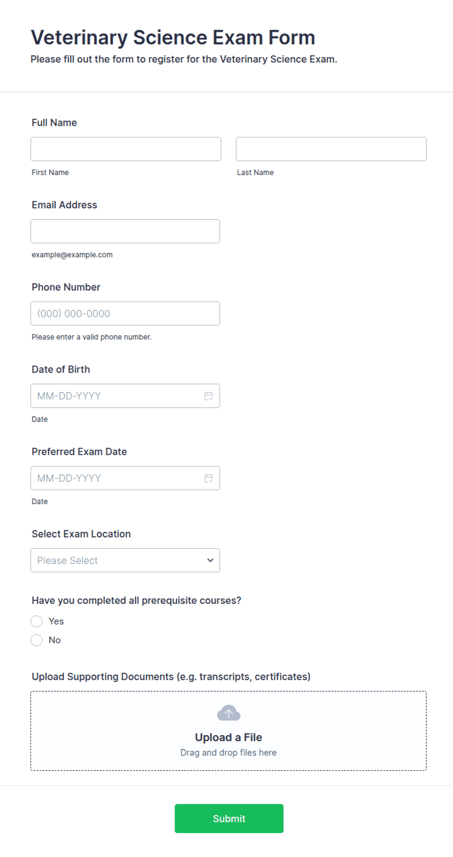 Veterinary Science Exam Form Template | Jotform