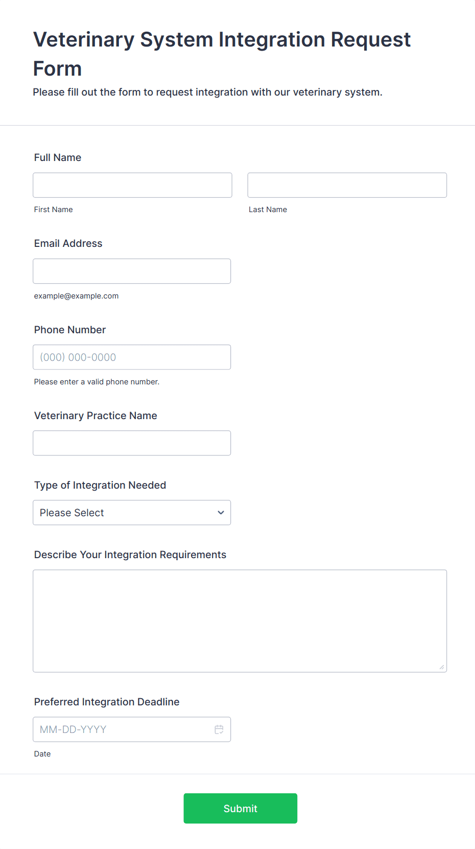 Veterinary System Integration Request Form Template | Jotform