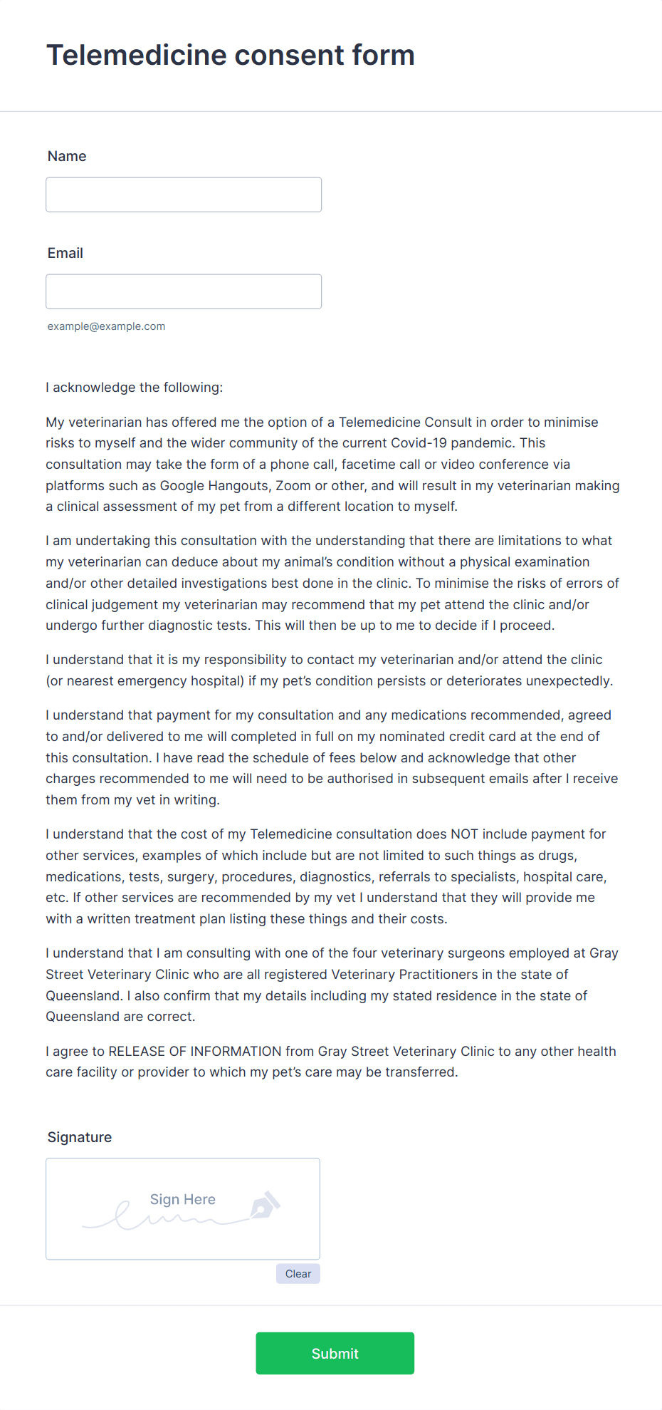Veterinary Telemedicine Consent Form Template | Jotform