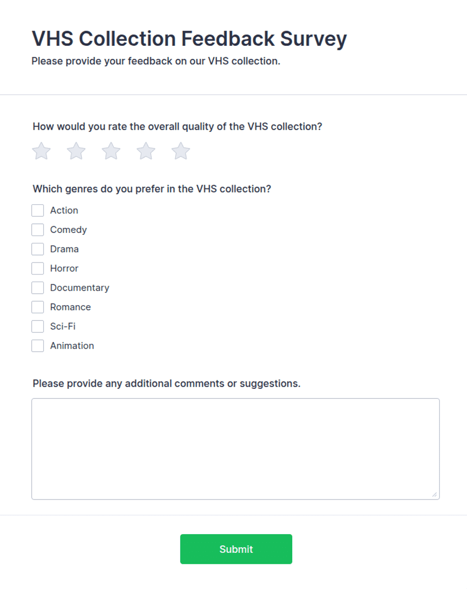 VHS Collection Feedback Survey Form Template | Jotform