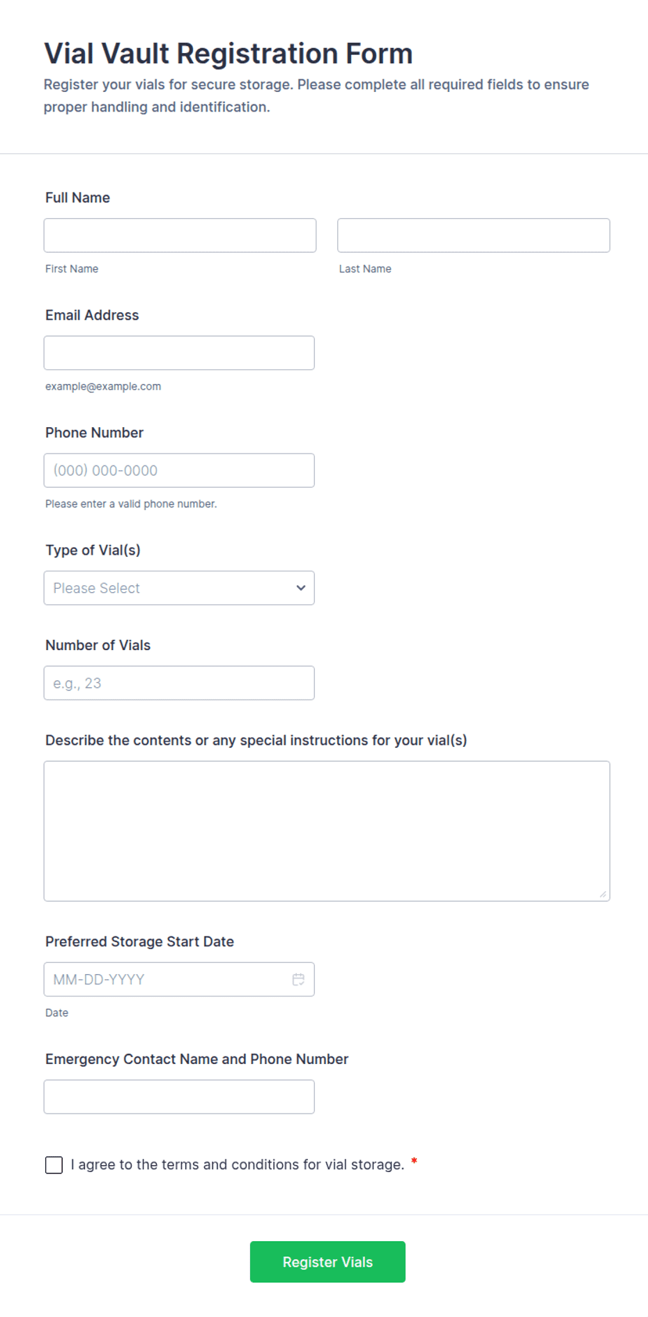 Vial Vault Registration Form Template | Jotform