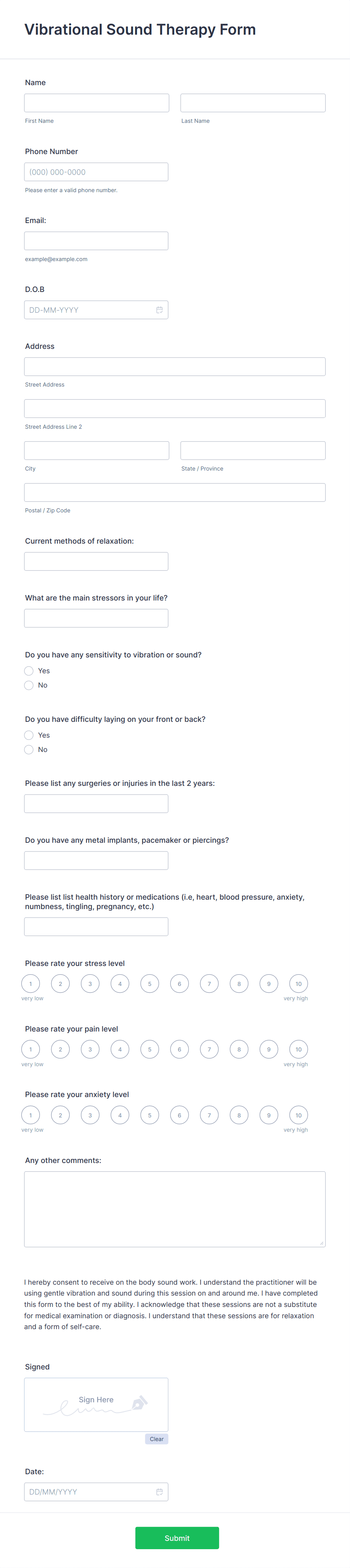 Vibrational Sound Therapy Form Template | Jotform