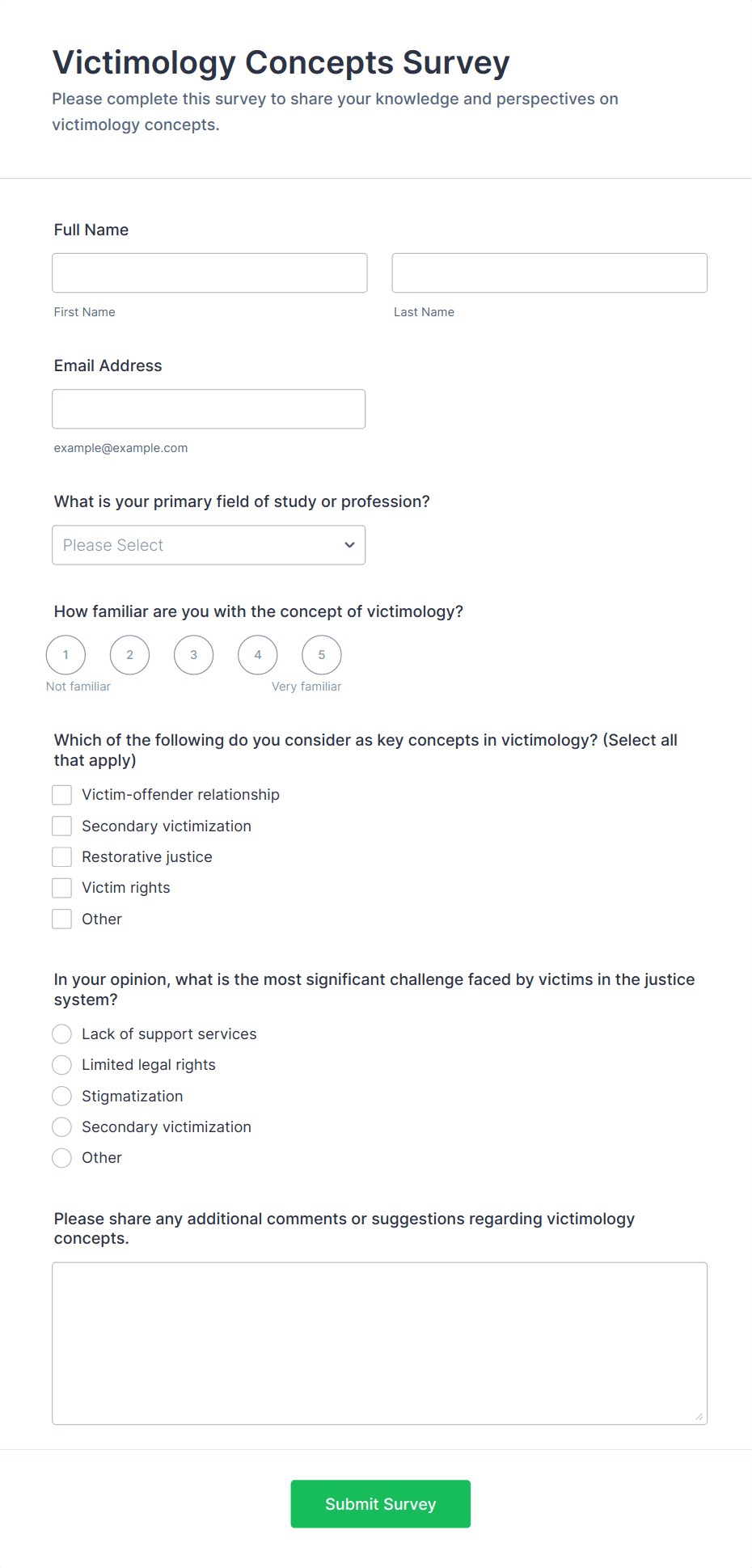 Victimology Concepts Survey Form Template | Jotform