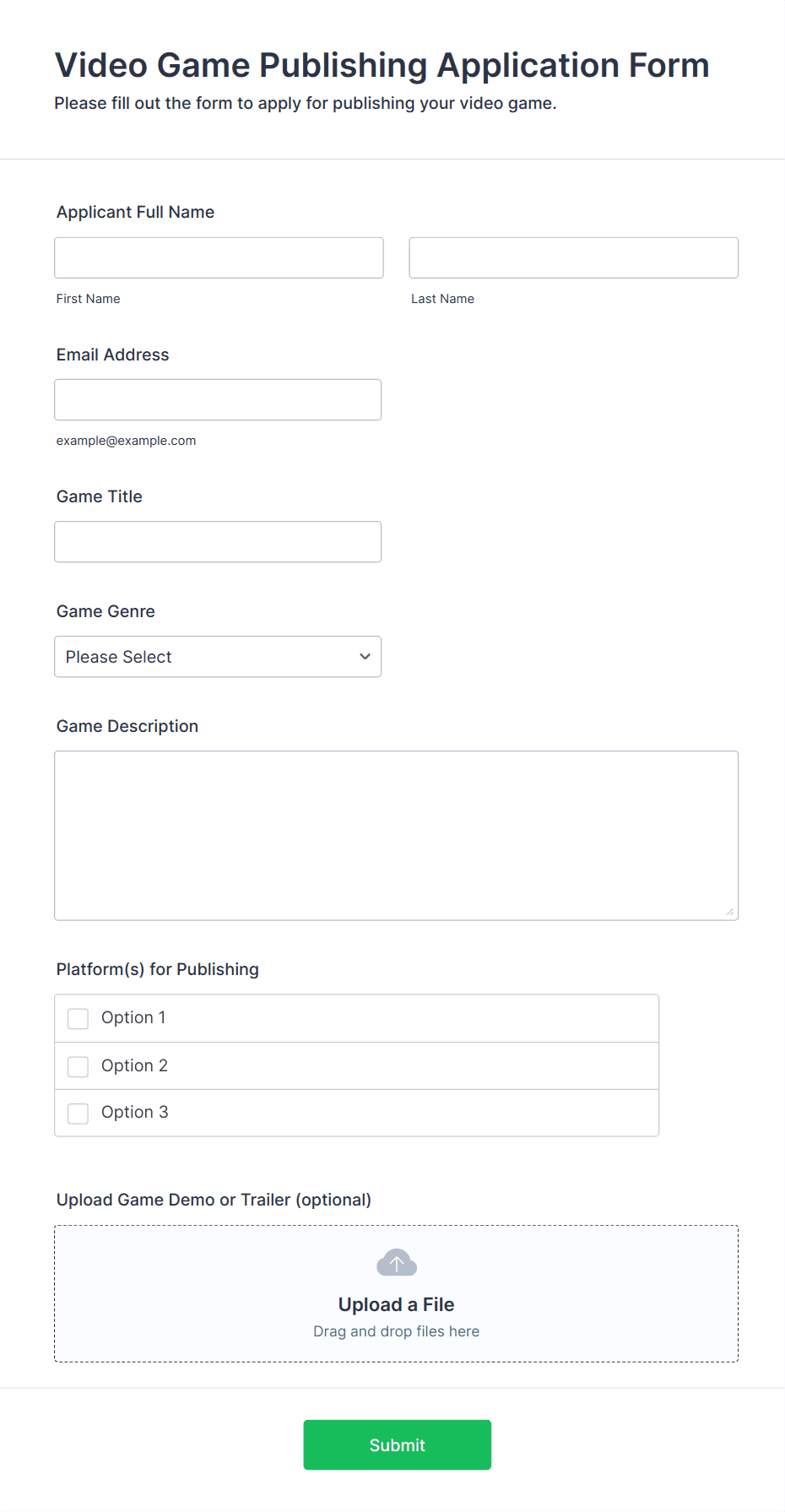 Video Game Publishing Application Form Template | Jotform