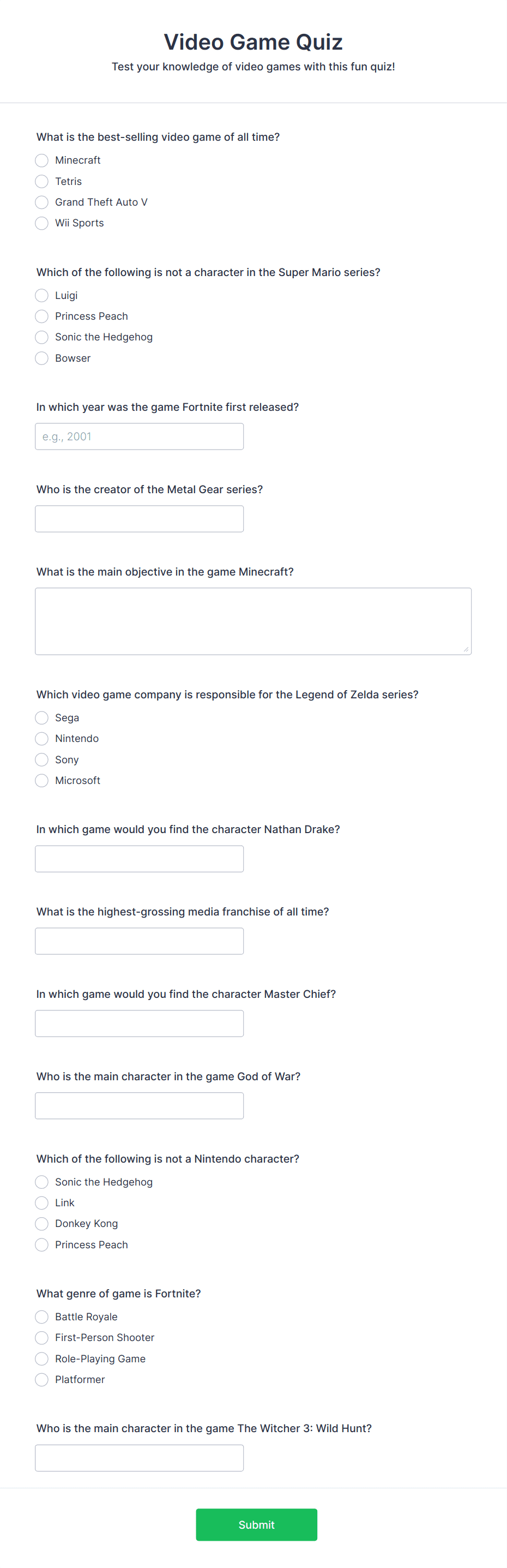 Video Game Quiz Form Template | Jotform