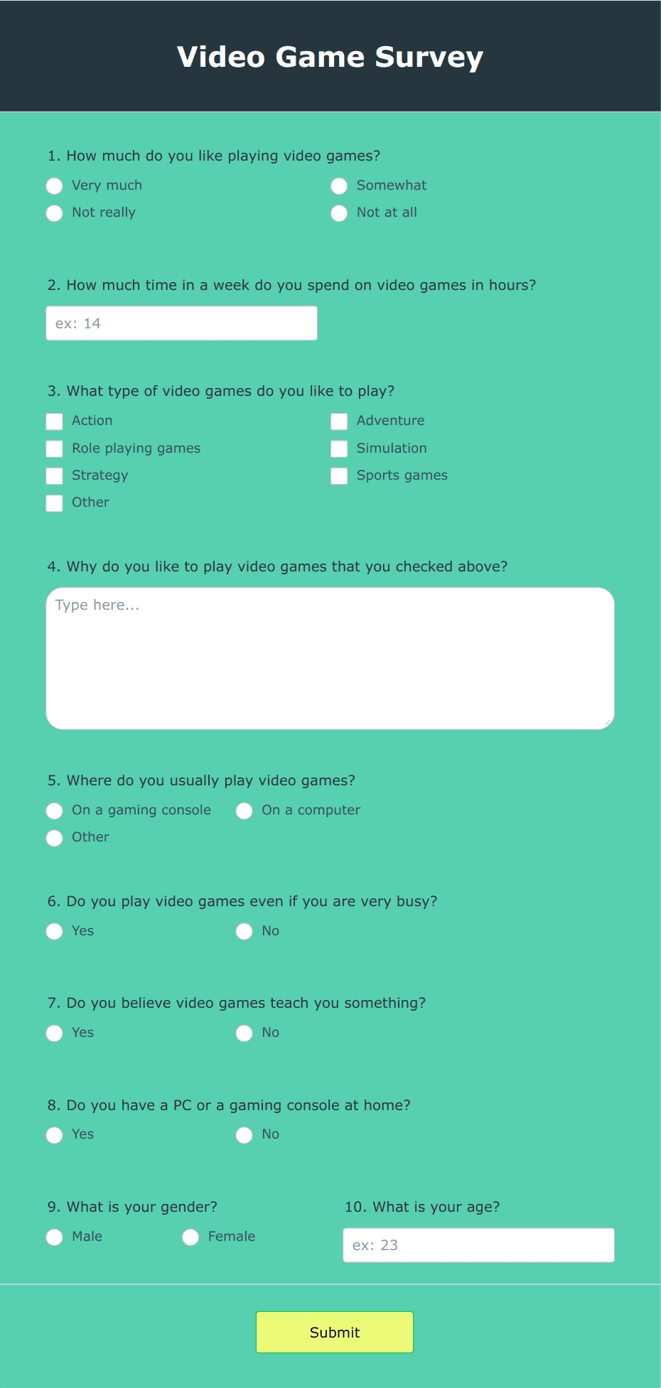 Video Game Survey Form Template | Jotform