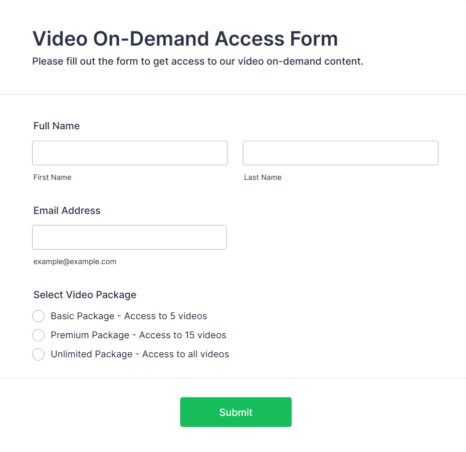 Video On-Demand Access Form Template | Jotform