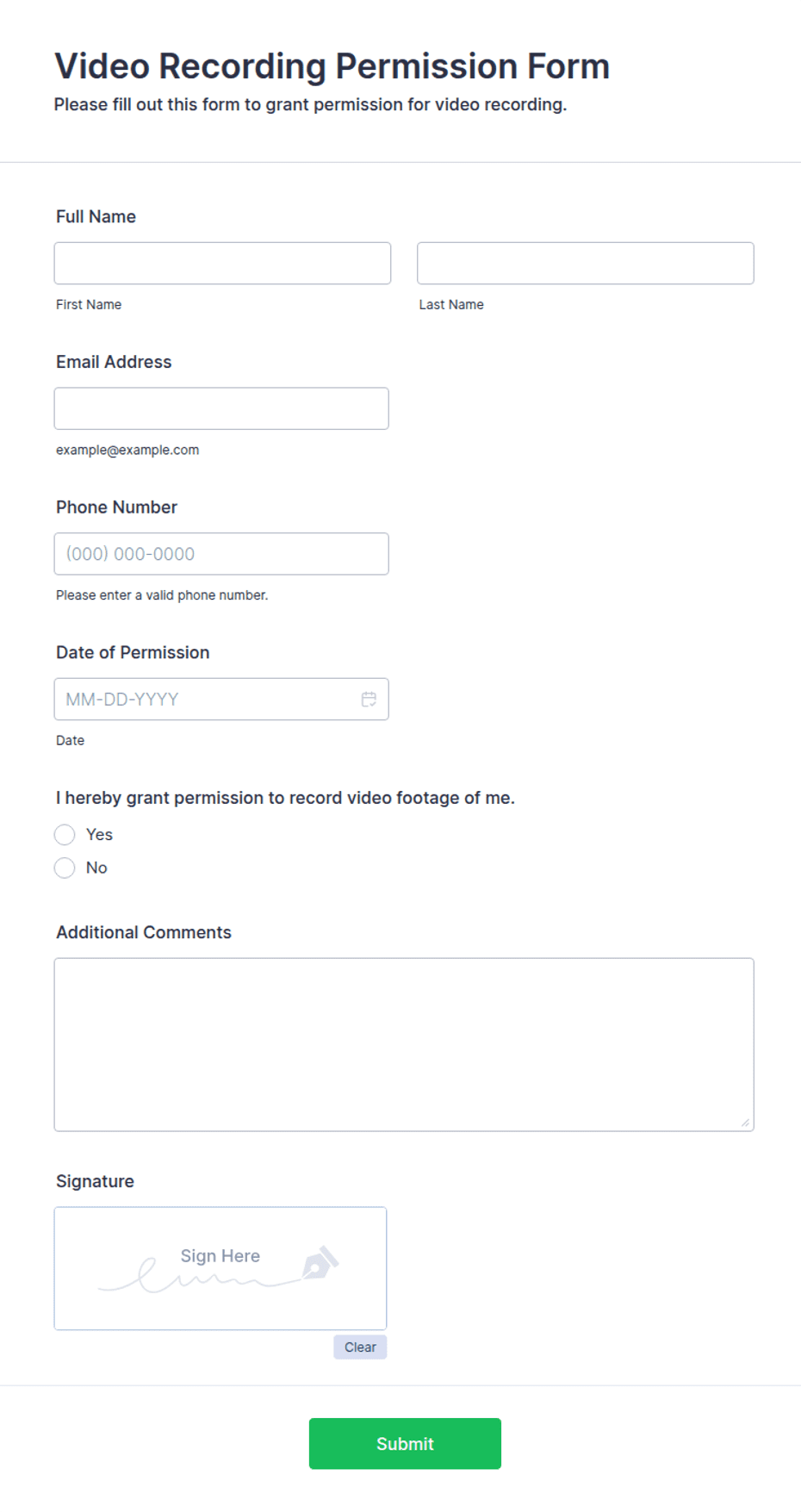 Video Recording Permission Form Template | Jotform