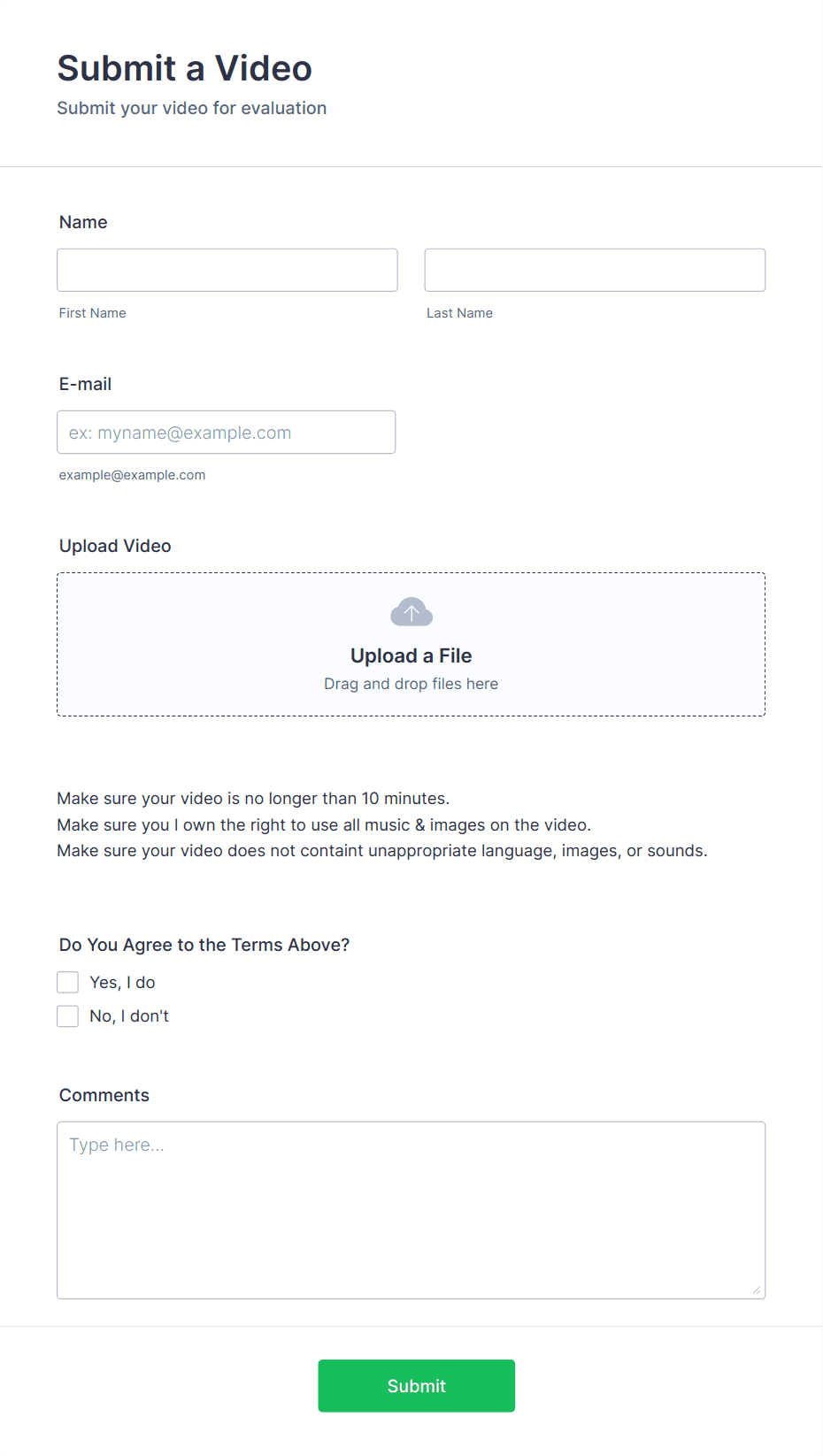 Video Submit Form Template | Jotform