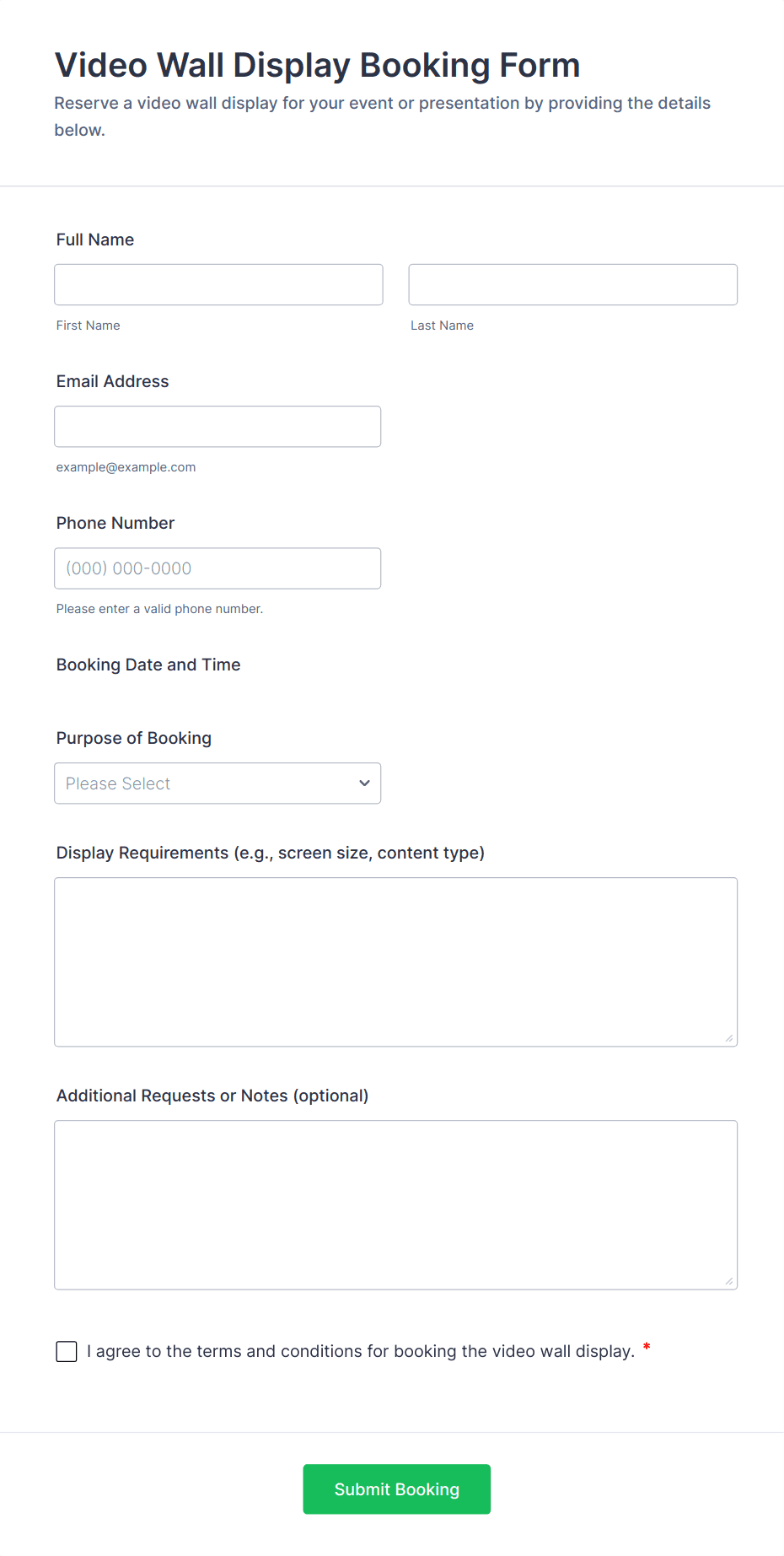 Video Wall Display Booking Form Template | Jotform