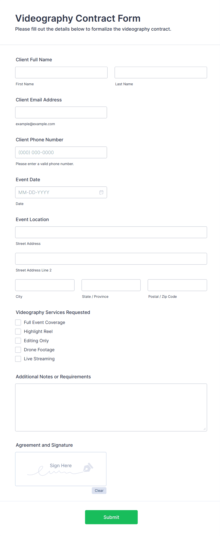 Videography Contract Form Template | Jotform