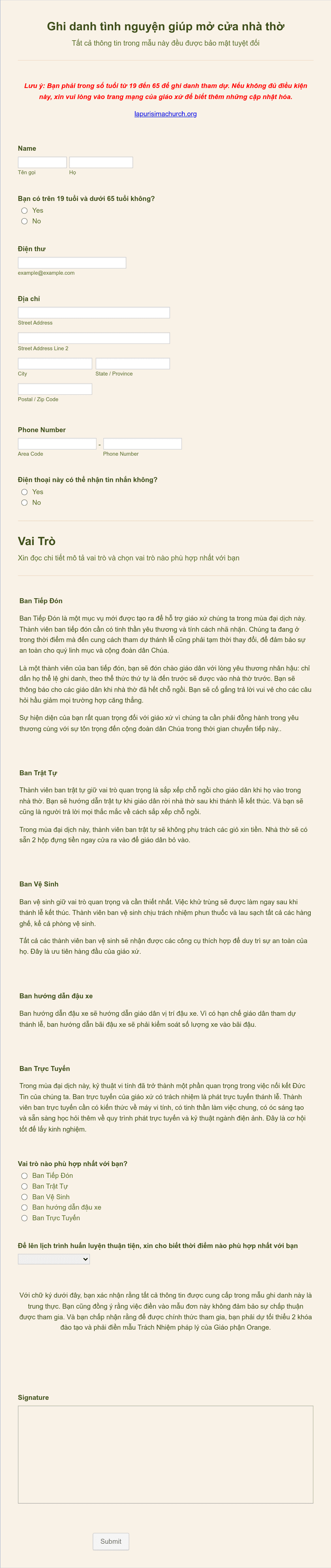 Vietnamese Volunteer Form (LP) Form Template | Jotform