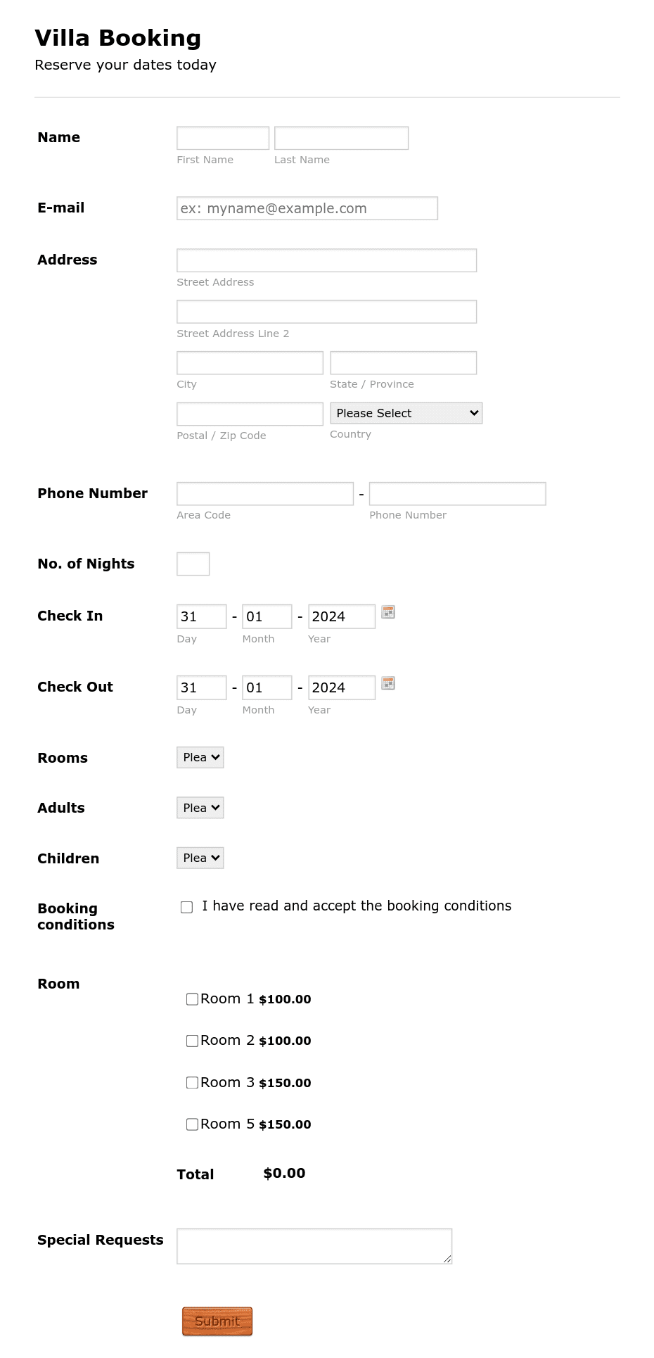Villa Booking Form Template | Jotform