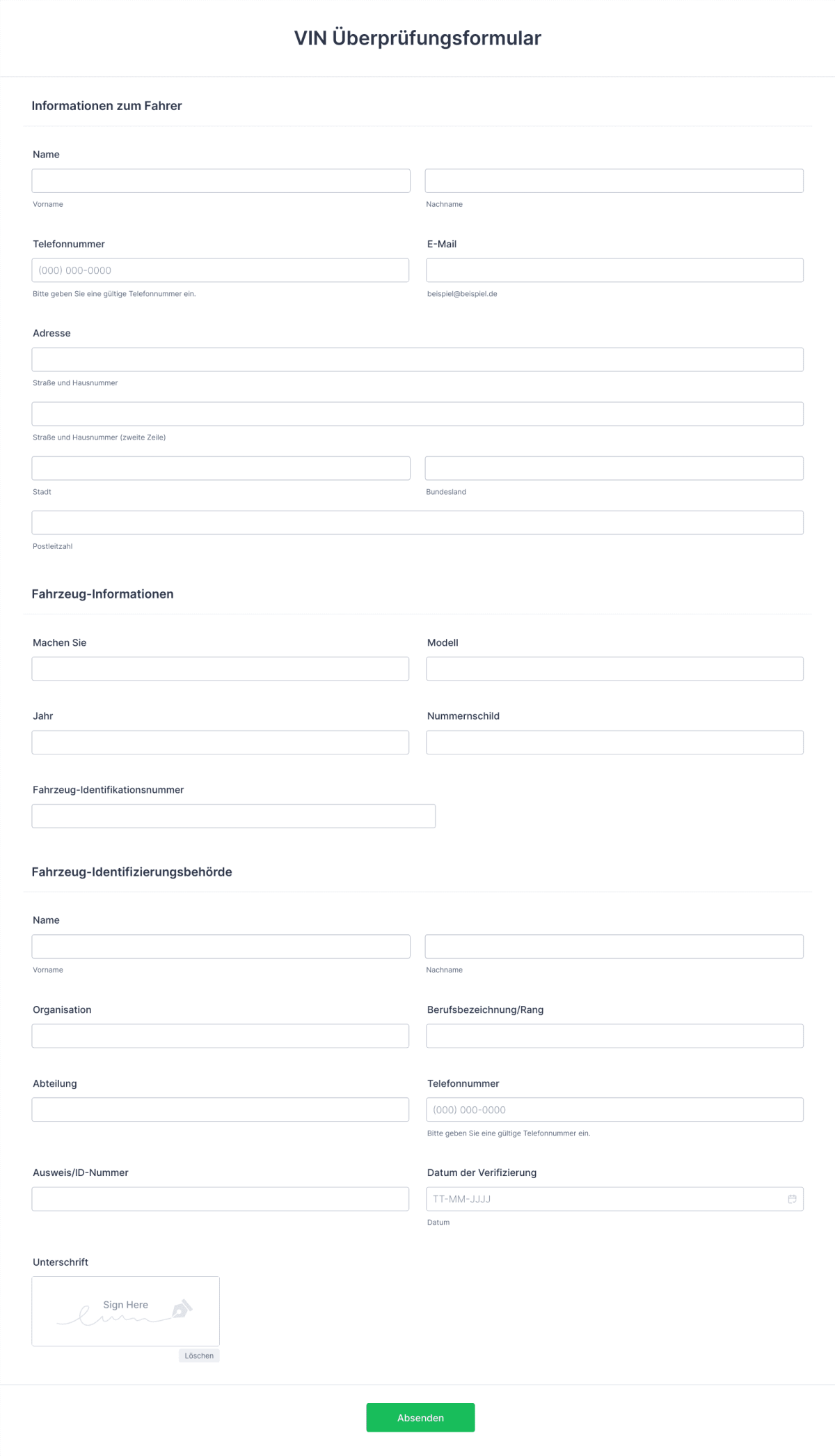 VIN Überprüfungsformular Formularvorlage | Jotform