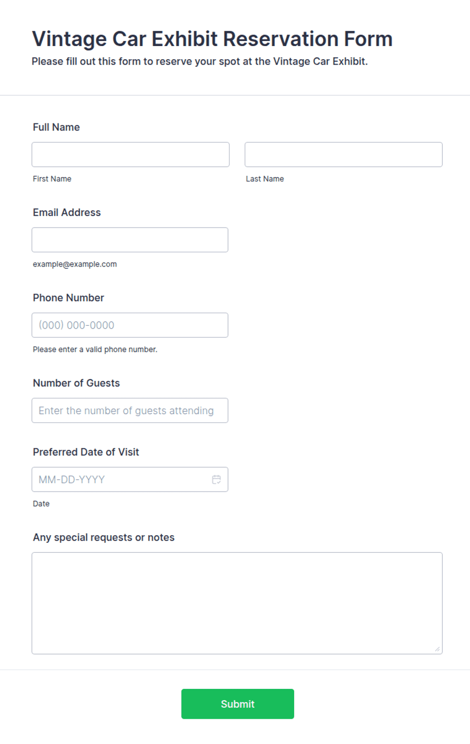 Vintage Car Exhibit Reservation Form Template | Jotform