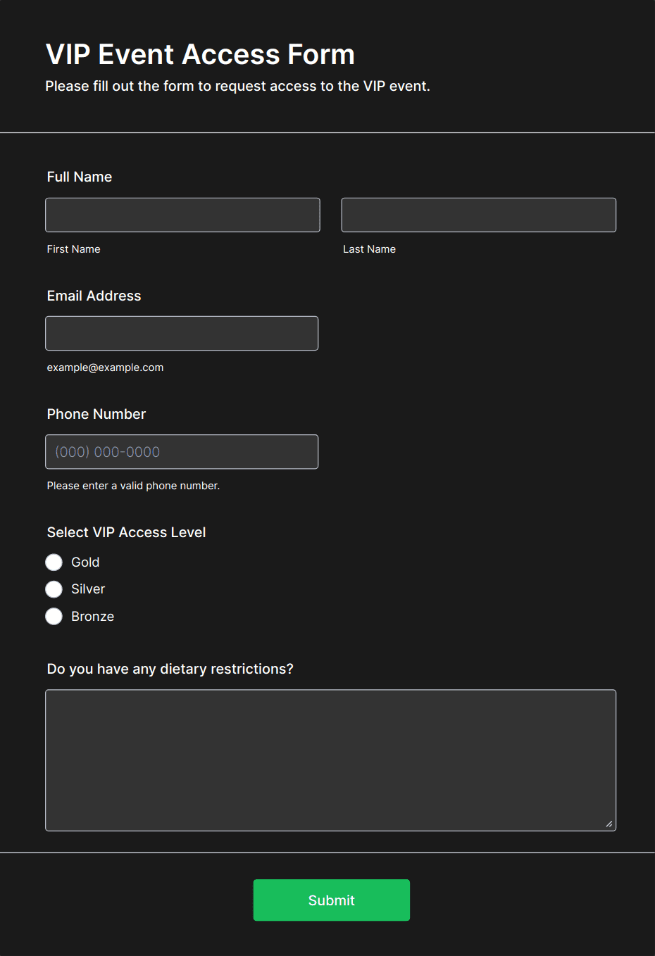 VIP Event Access Form Template | Jotform