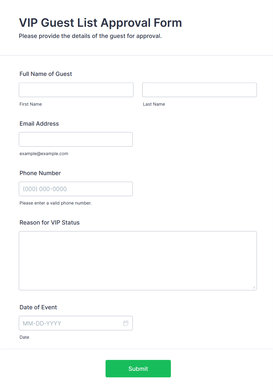 VIP Guest List Approval Form Template | Jotform