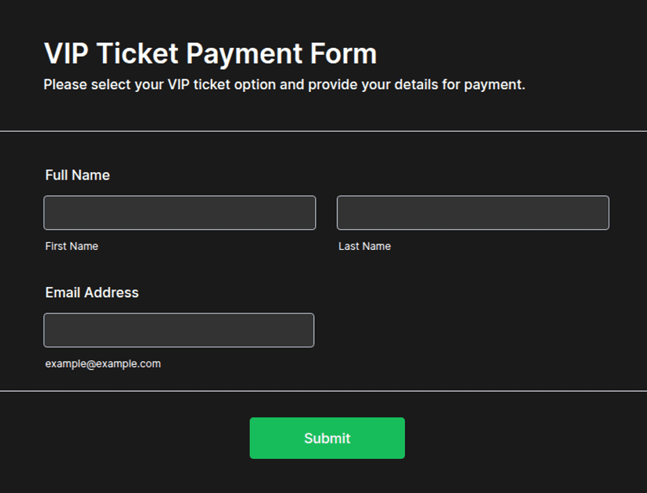 VIP Ticket Payment Form Template | Jotform