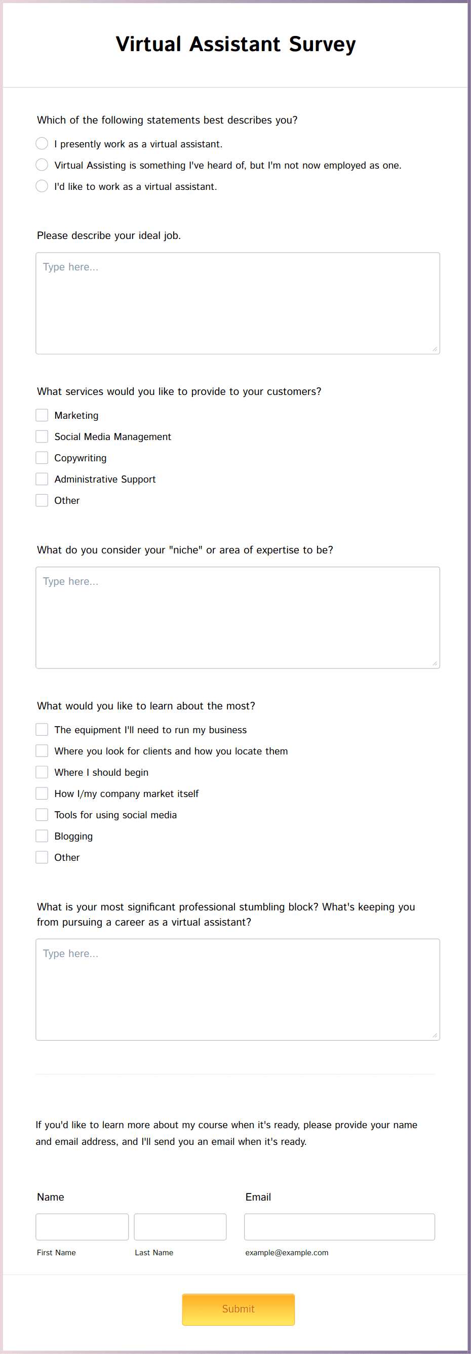Virtual Assistant Survey Form Template | Jotform