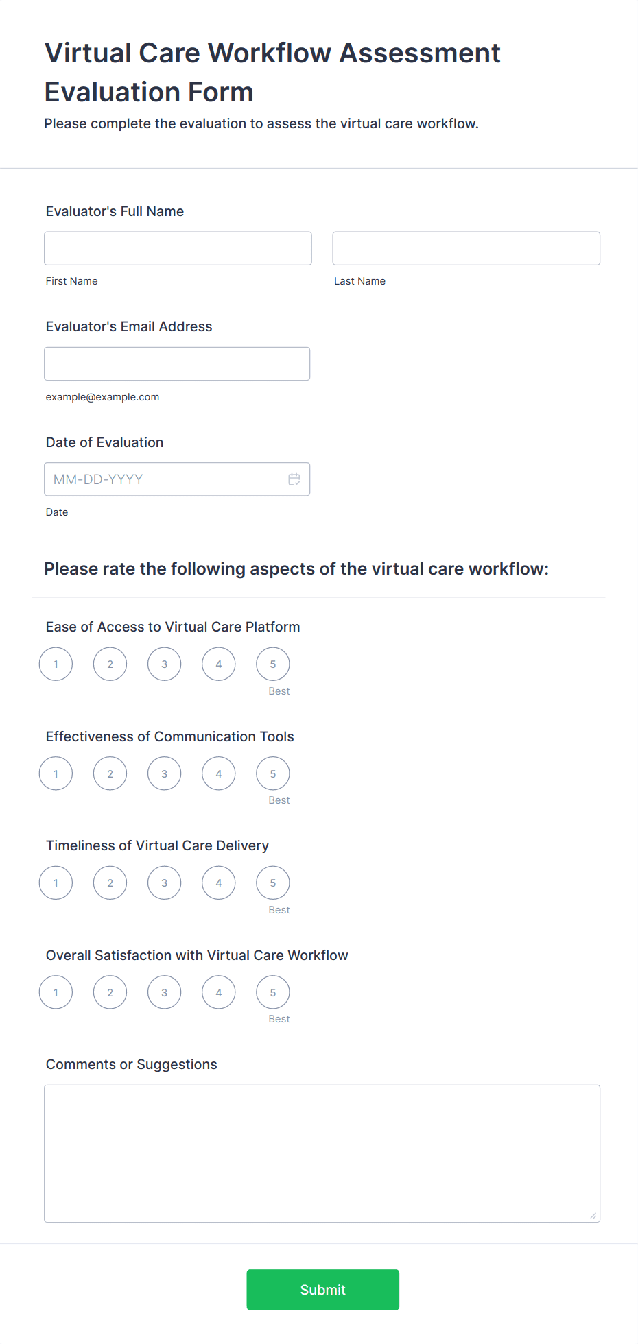 Virtual Care Workflow Assessment Evaluation Form Template | Jotform