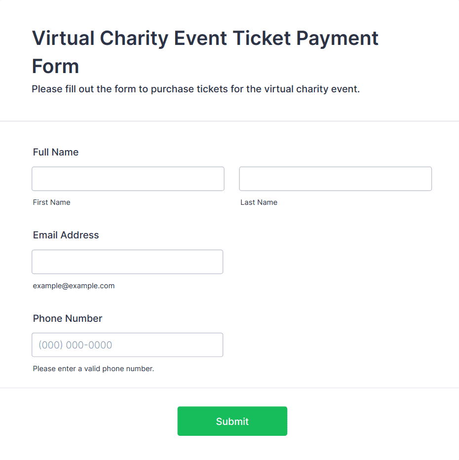 Virtual Charity Event Ticket Payment Form Template | Jotform