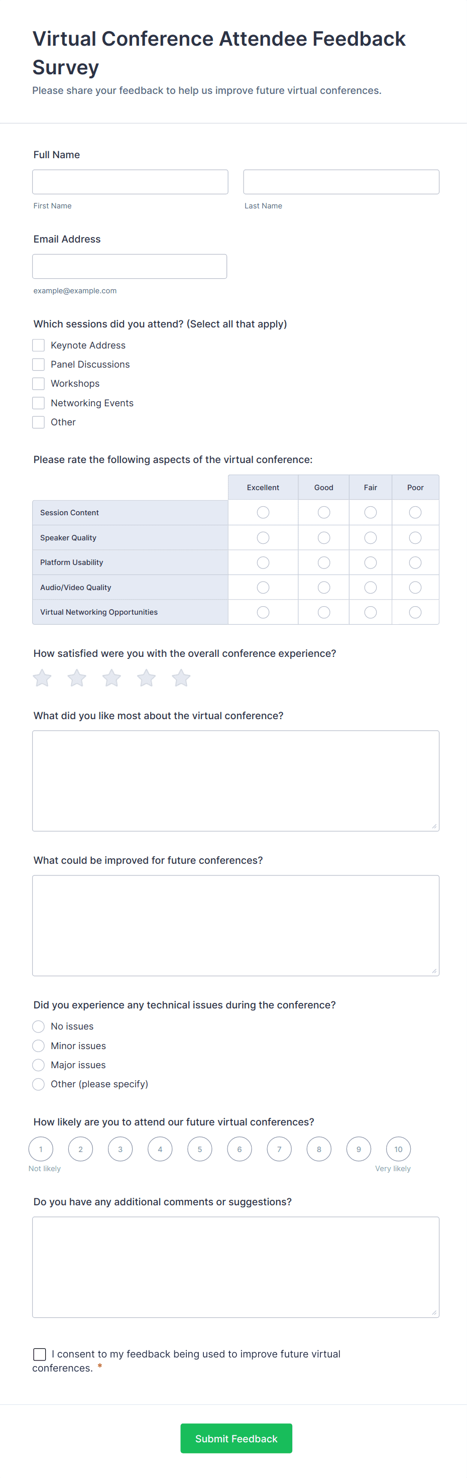 Virtual Conference Attendee Feedback Survey Form Template | Jotform