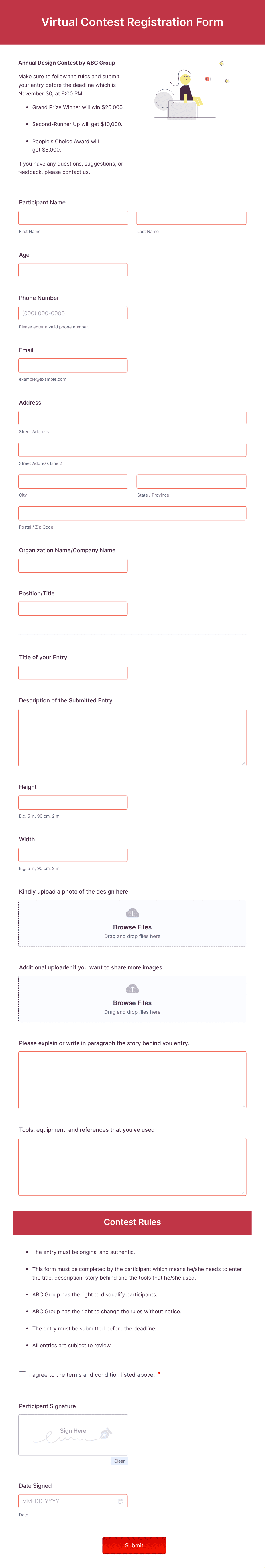 Virtual Contest Registration Form Template | Jotform