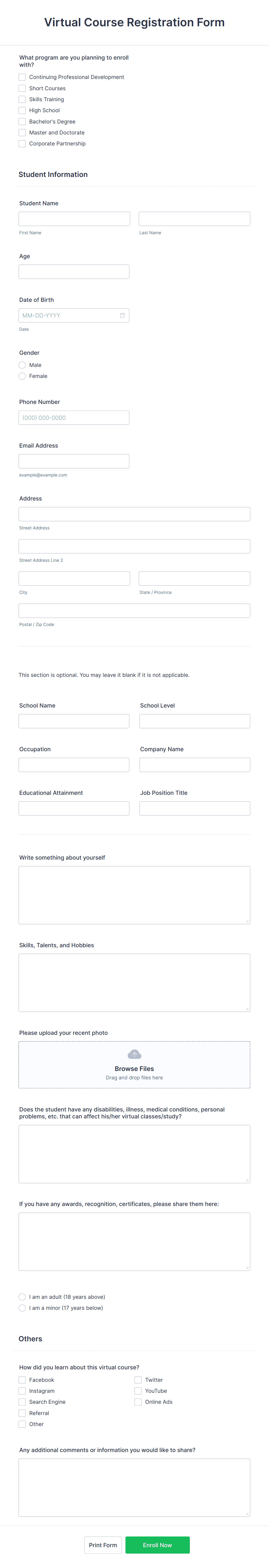 Virtual Course Registration Form Template | Jotform