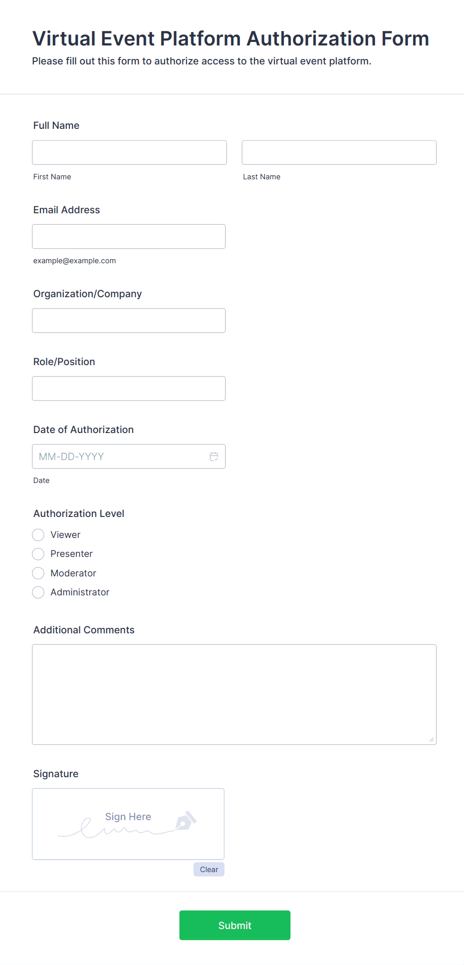 Virtual Event Platform Authorization Form Template | Jotform