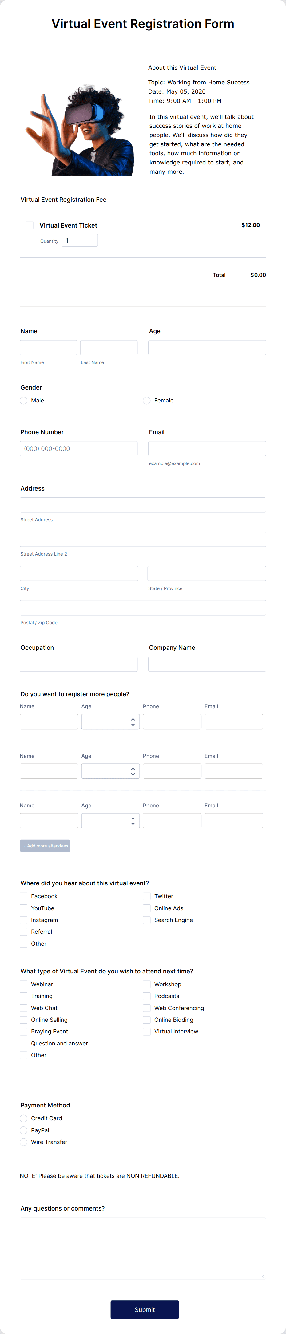 Virtual Event Registration Form Template | Jotform