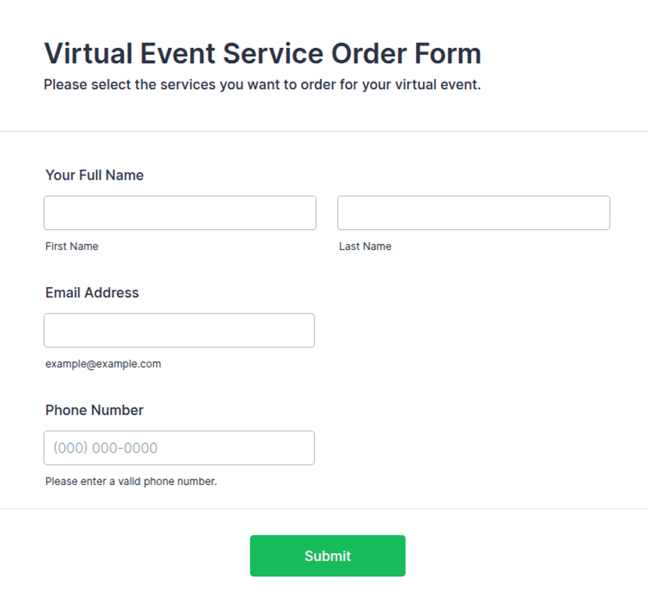 Virtual Event Service Order Form Template | Jotform
