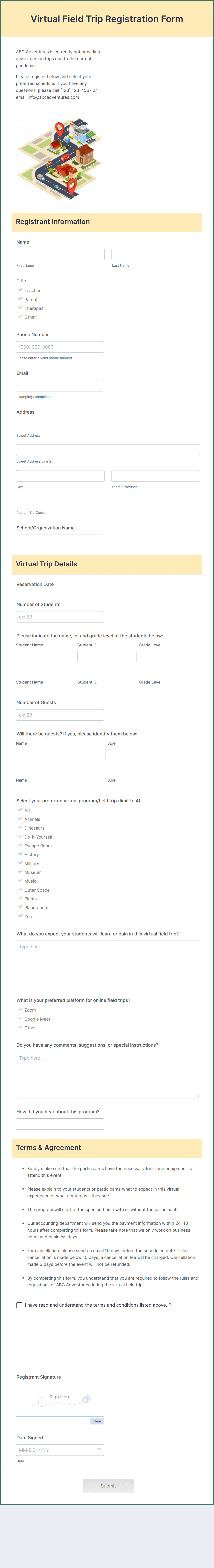 Virtual Field Trip Registration Form Template | Jotform