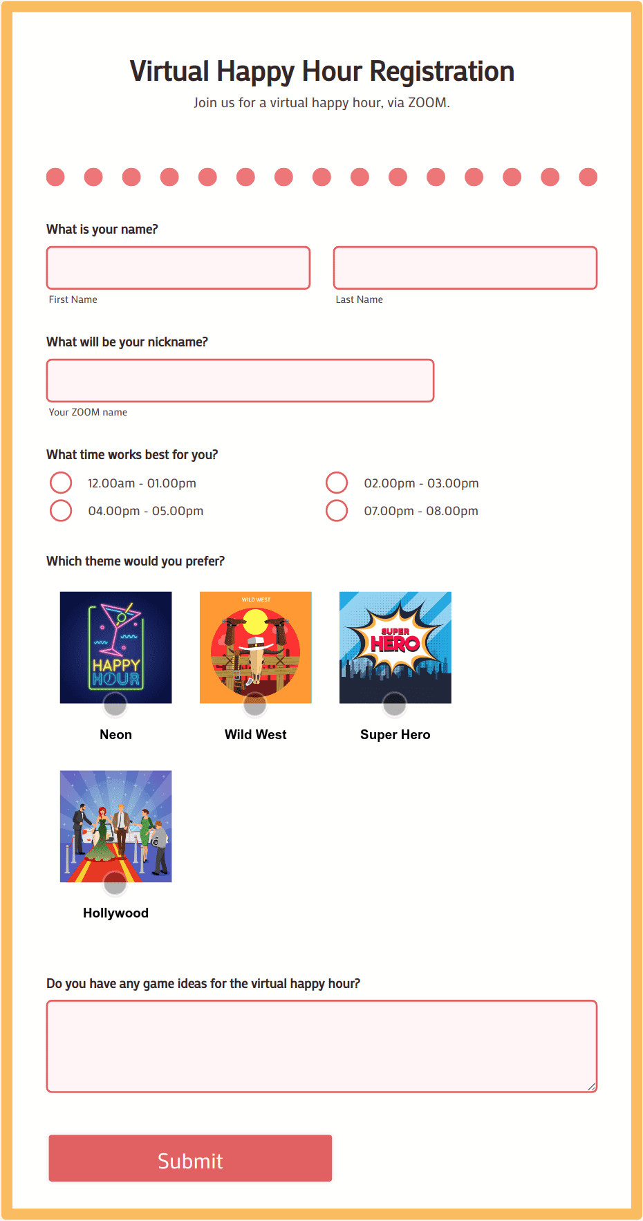 Virtual Happy Hour Registration Form Template | Jotform