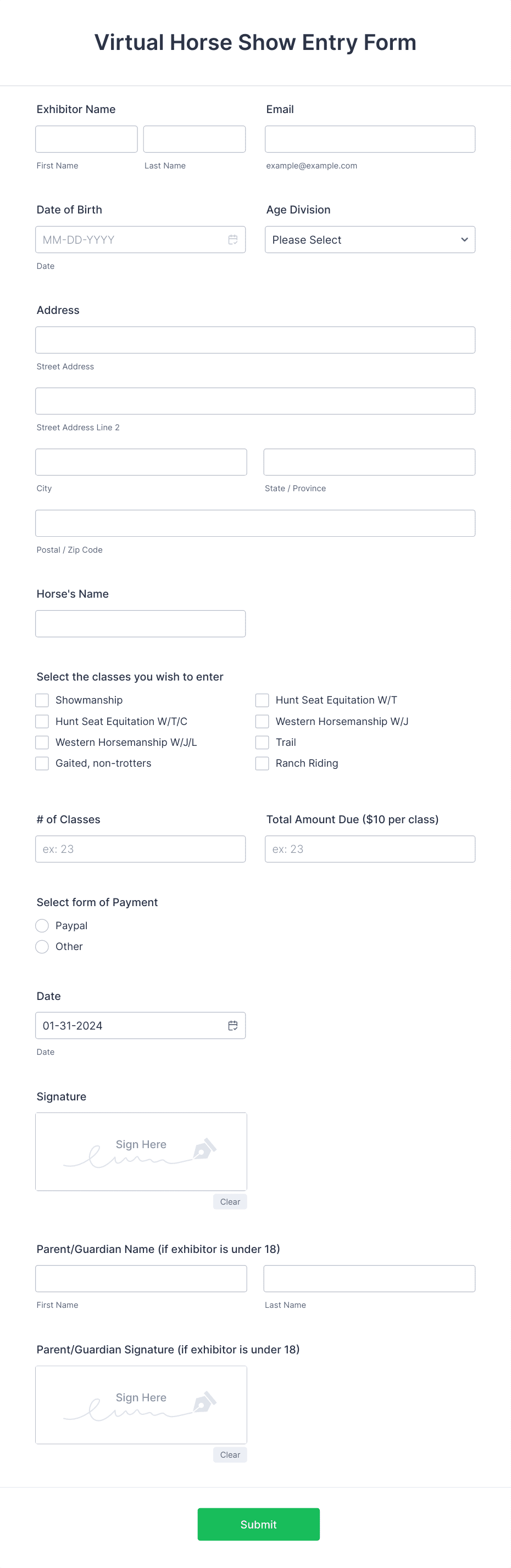 Virtual Horse Show Entry Form Template | Jotform