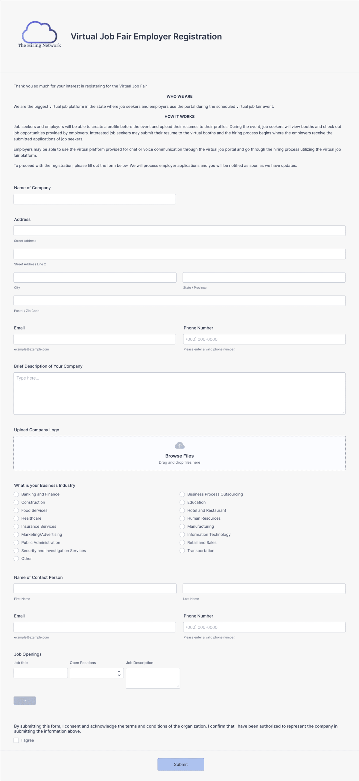 Virtual Job Fair Employer Registration Form Template | Jotform