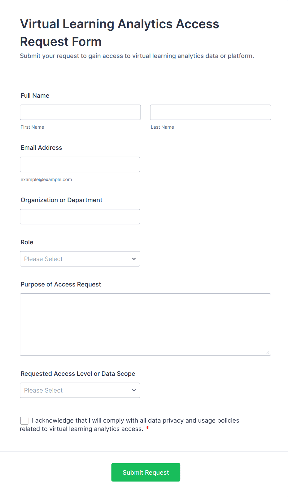 Virtual Learning Analytics Access Request Form Template | Jotform