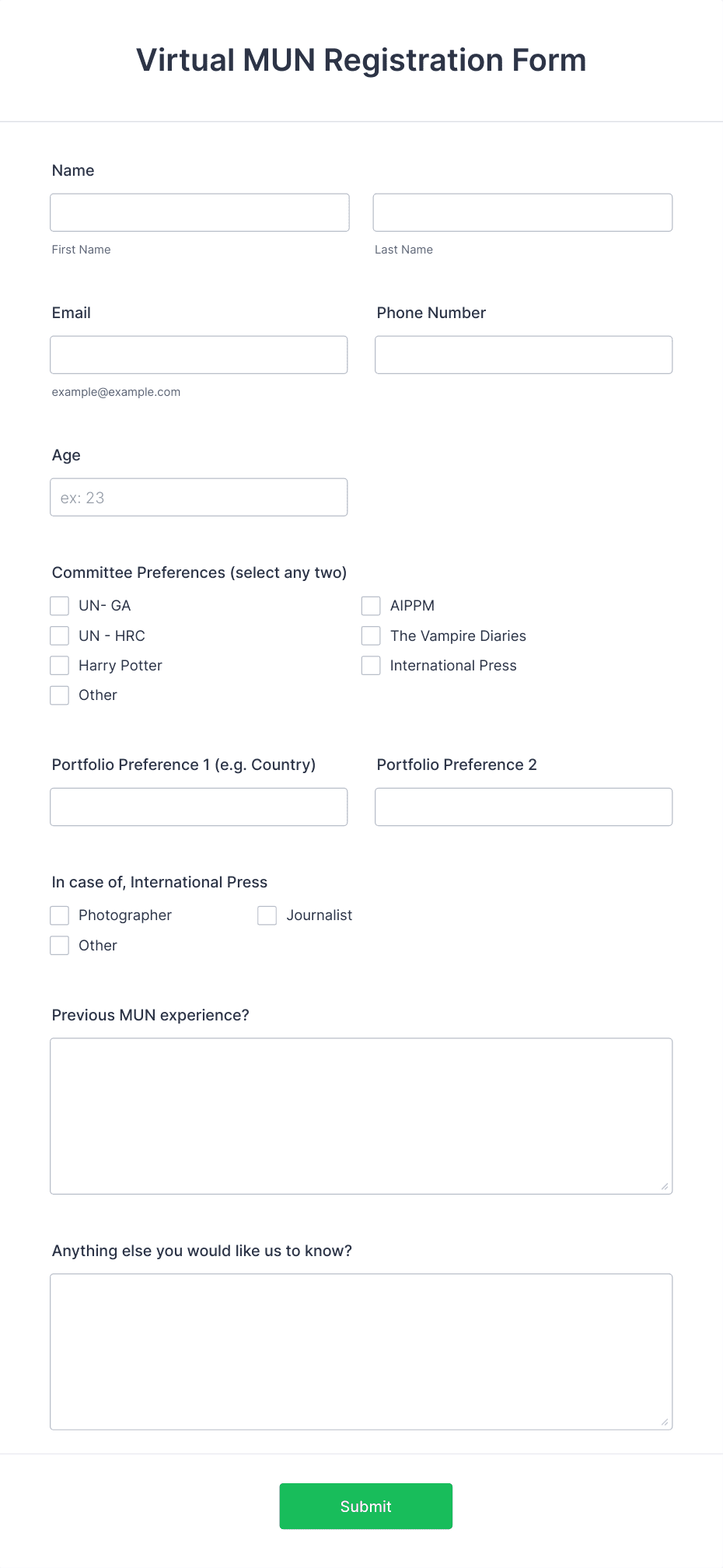 Virtual MUN Registration Form Template | Jotform